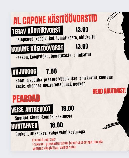 Menu at "Al Capone" pubi, Tallinn