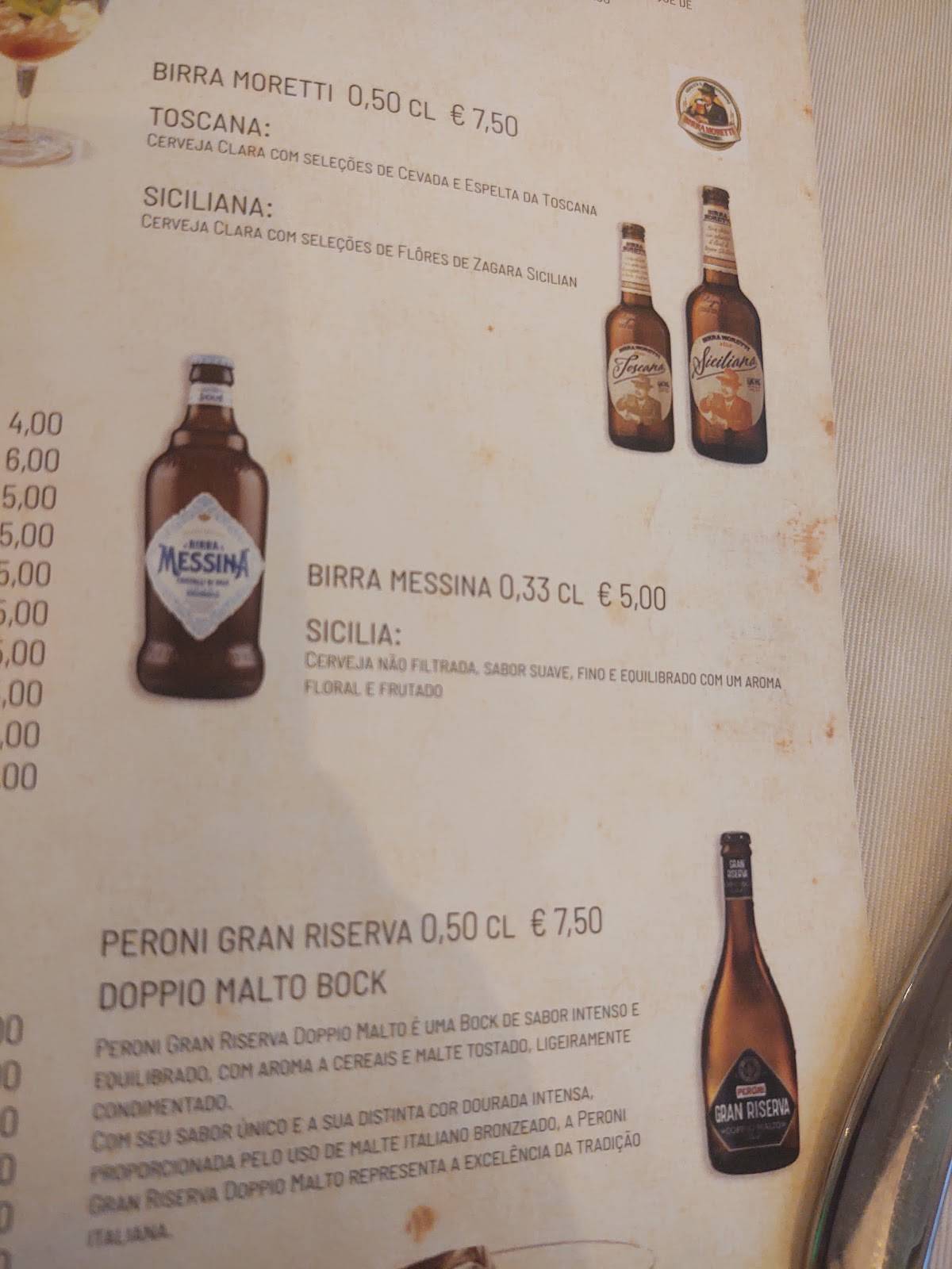 Menu em Al Garage restaurante, Lisboa