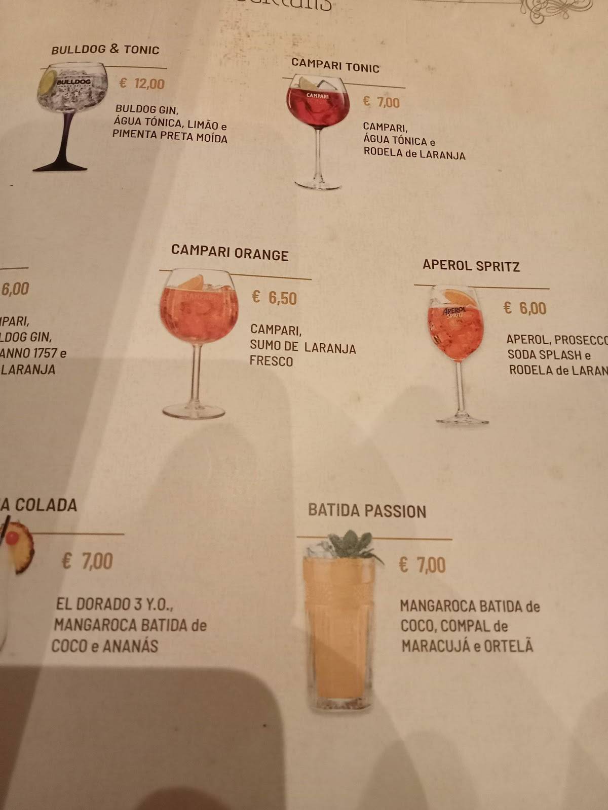 Menu em Al Garage restaurante, Lisboa