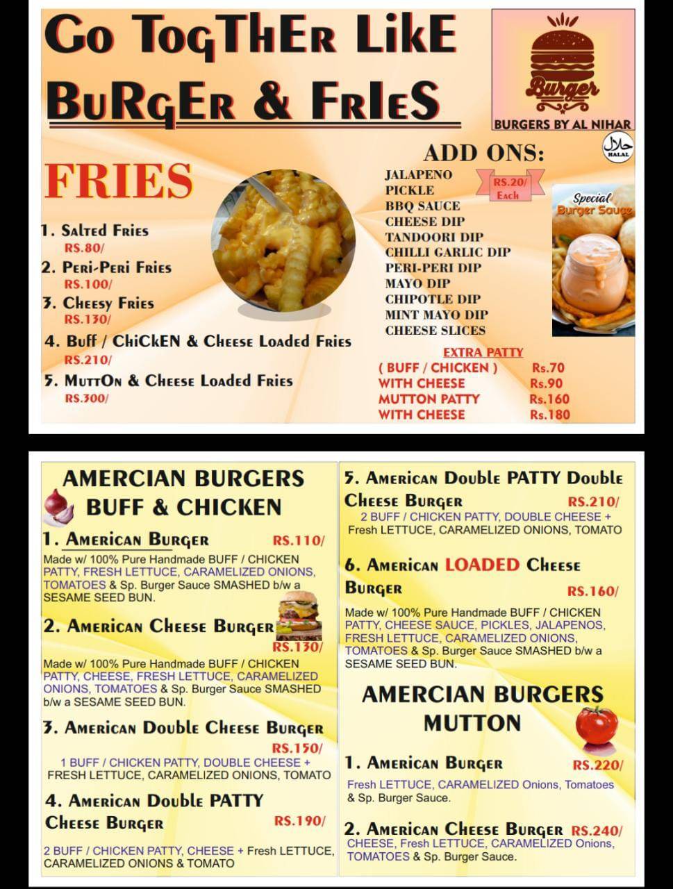 Menu at Al Nihar, New Delhi