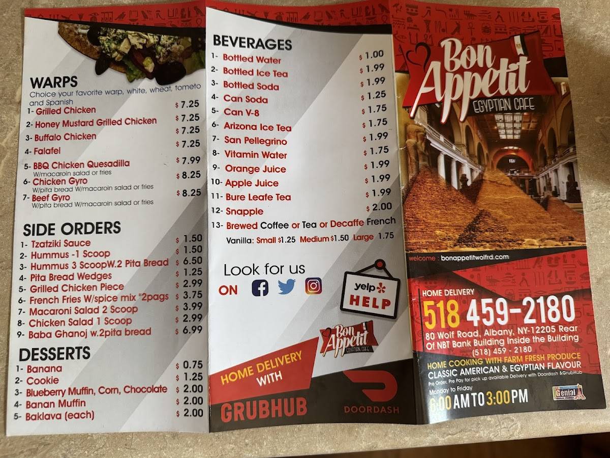 Menu at Bon Appetit Cafe, Colonie