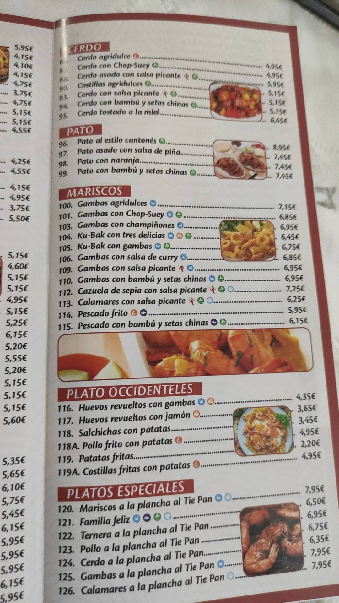 Carta de Restaurante Fu Sheng, Alcantarilla