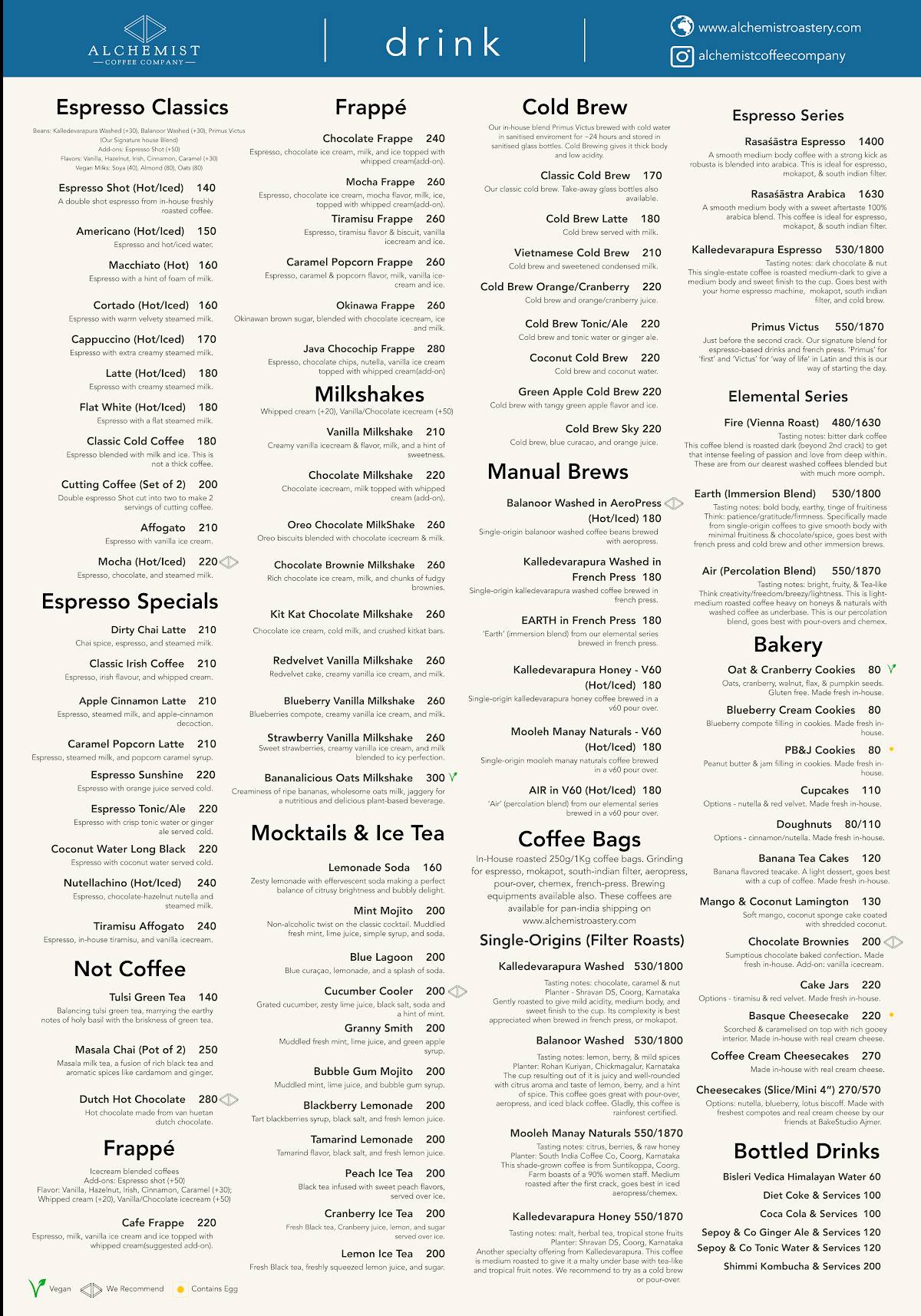 Menu at Alchemist Coffee Company Ajmer, Ajmer