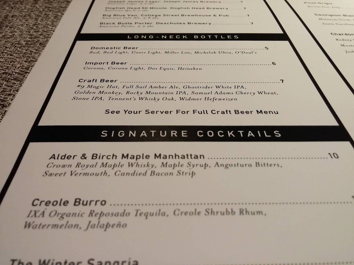 Menu at Alder & Birch pub & bar, Las Vegas