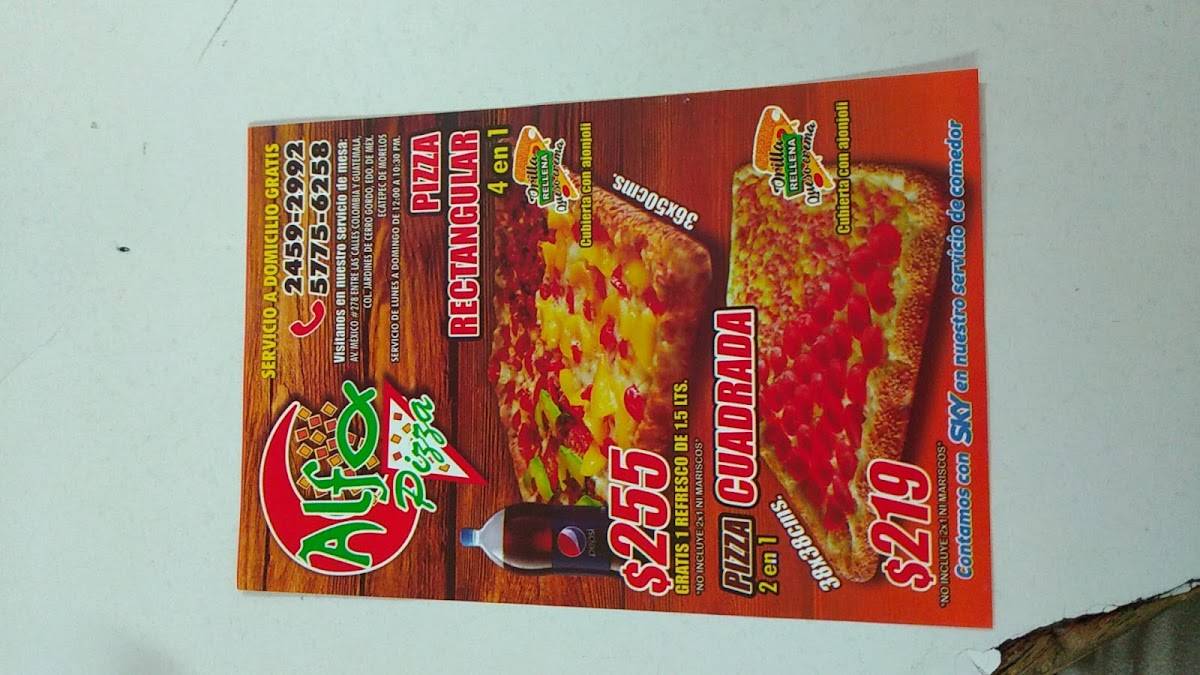 Menu at Alfa Pizzas restaurant, Ecatepec de Morelos