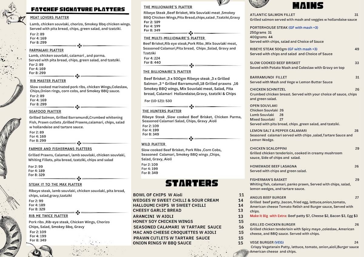Menu at Fat Chef Ballarat restaurant, Alfredton
