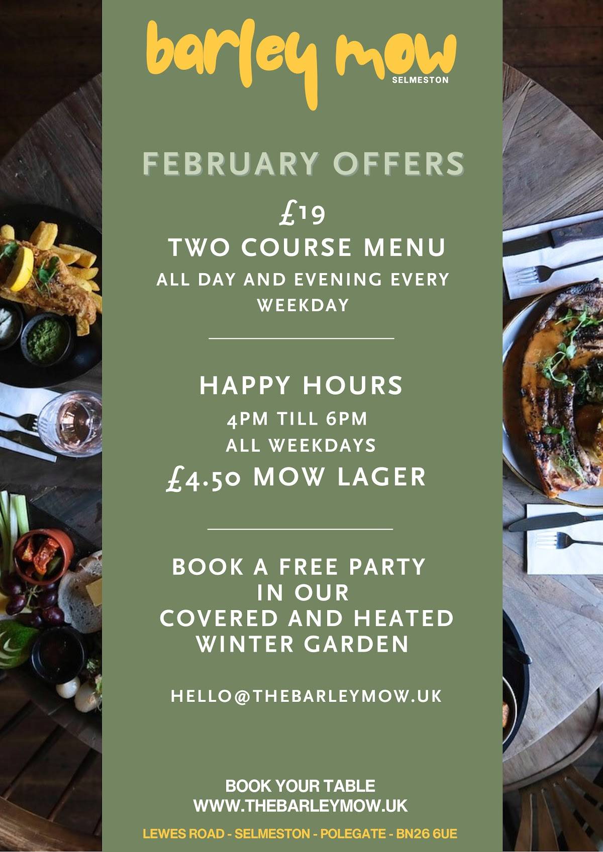 Menu at The Barley Mow, Alfriston