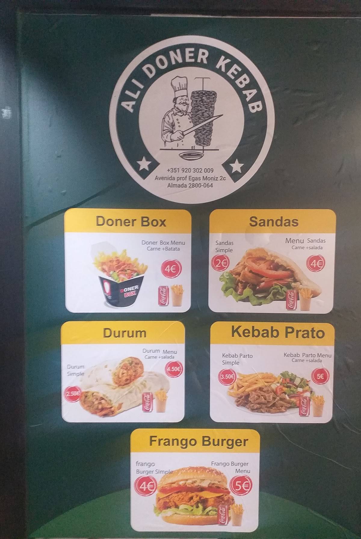 Menu em Ali doner kebab (Halal) restaurante, Almada