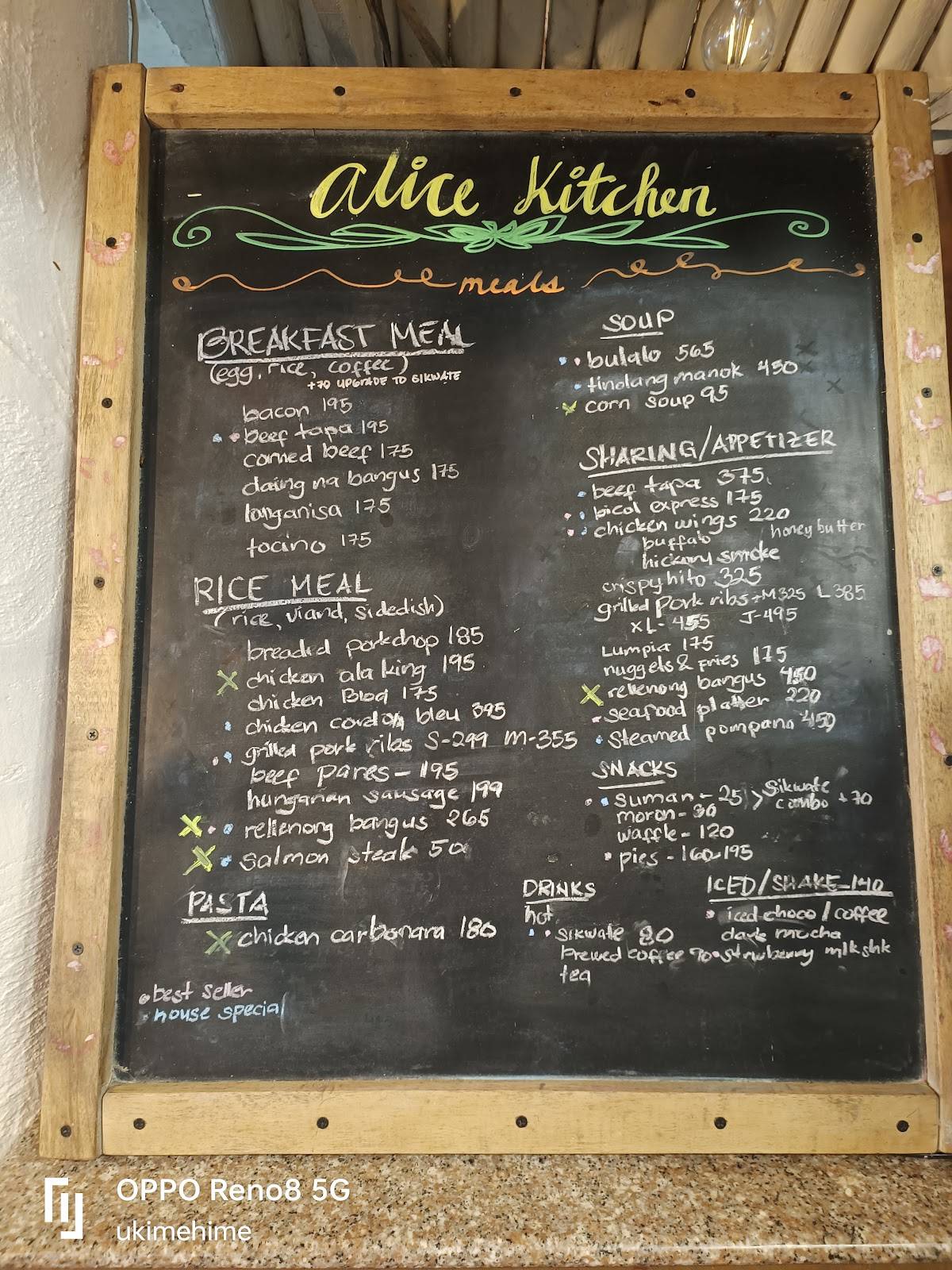 Carta de Alice Kitchen Cafe and Resto, Dávao