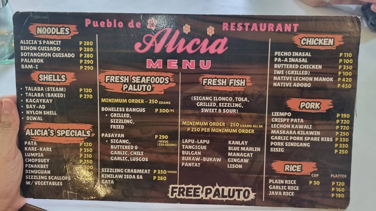 Carta de Alicia's Restaurant & Catering, Iloílo
