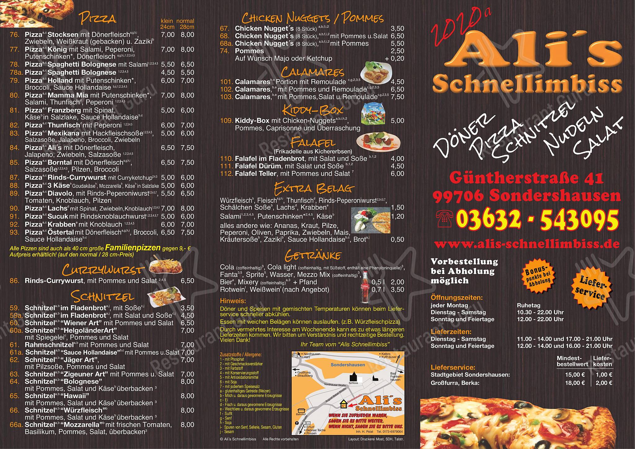 Speisekarte von Ali's Schnellimbiss pub & Bar, Sondershausen