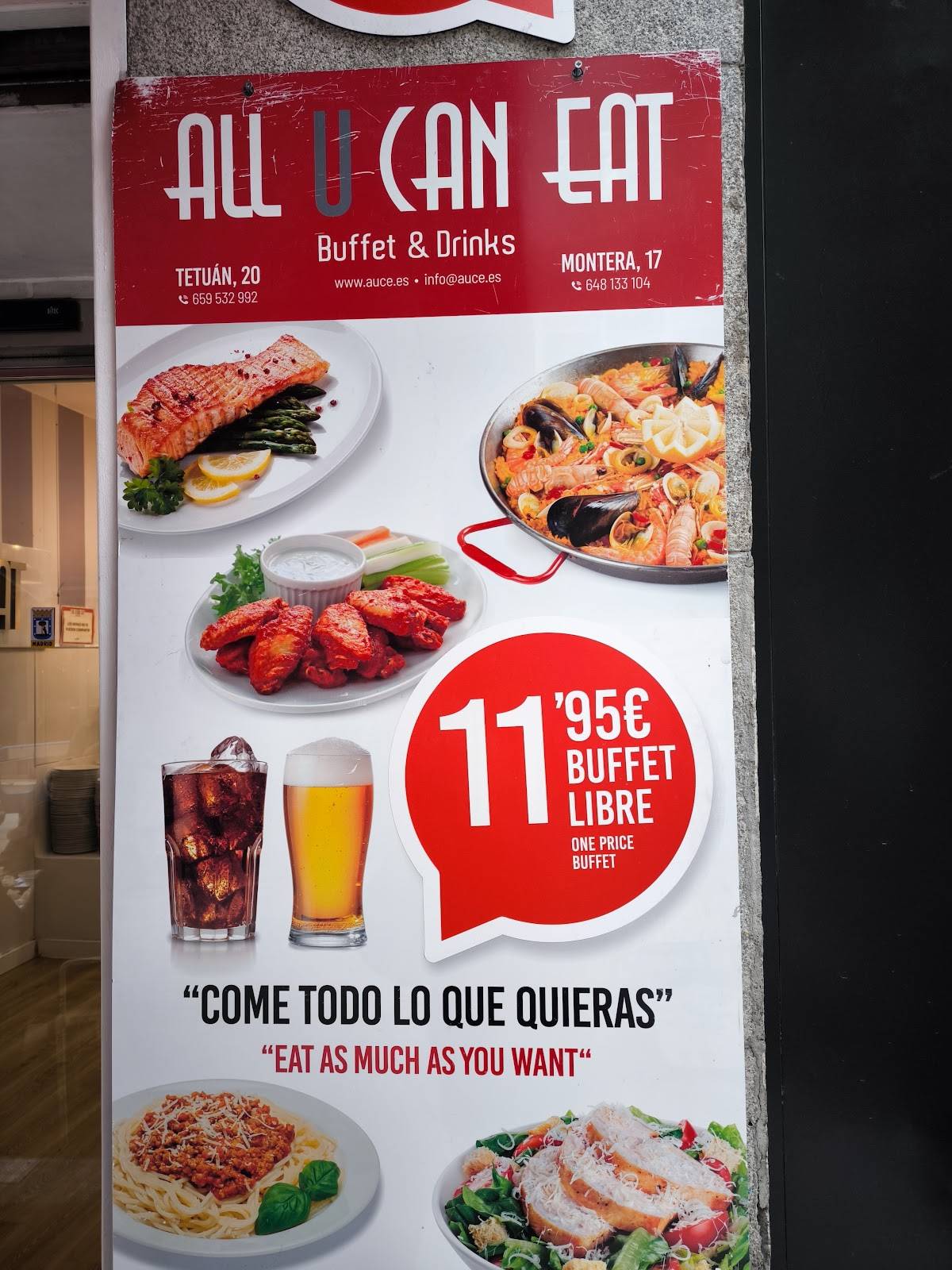 Menu at All You Can Eat restaurant, Madrid, C. de la Montera