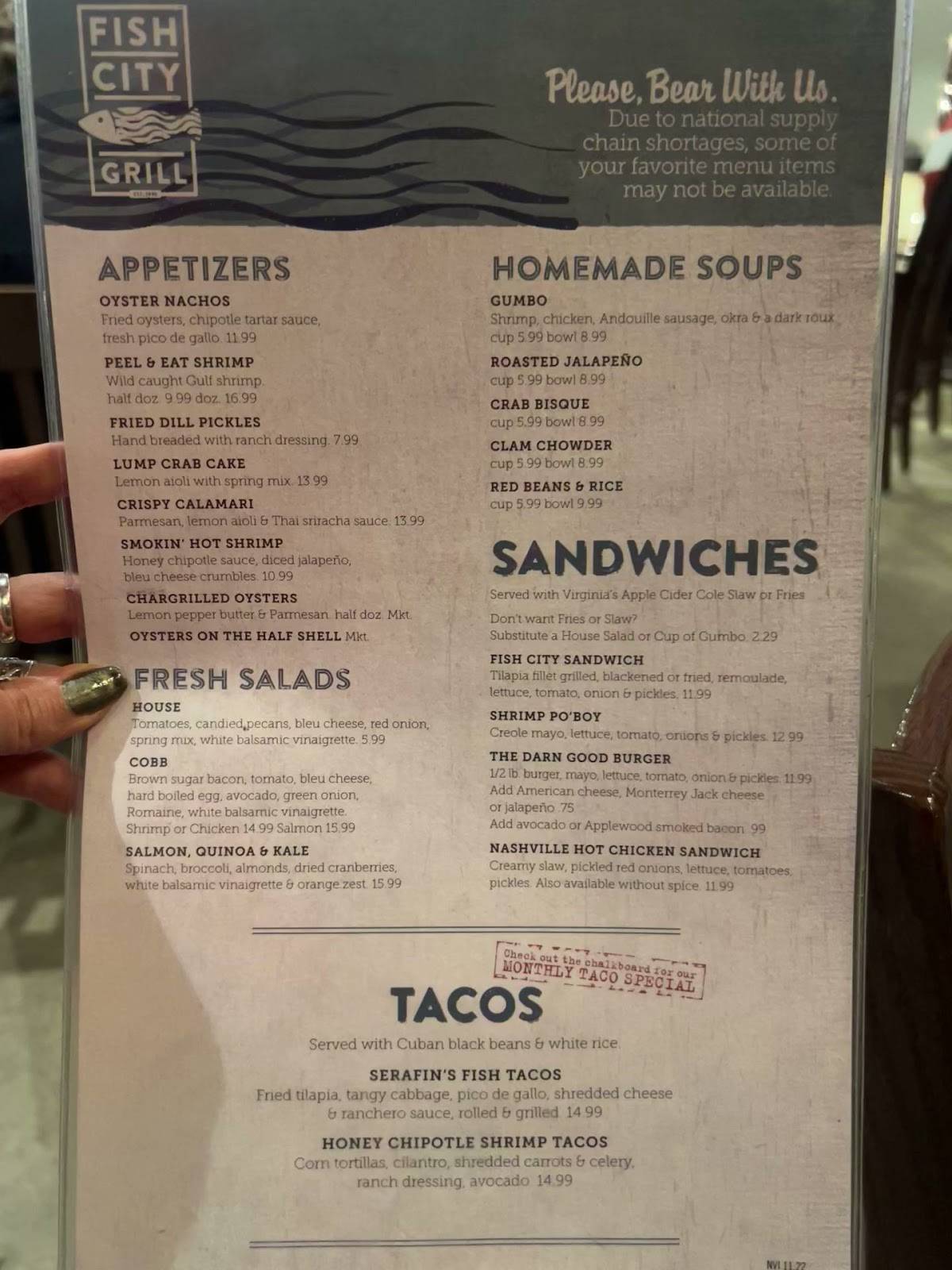 Menu at Fish City Grill restaurant, Allen, Watters Creek Blvd Ste. 150