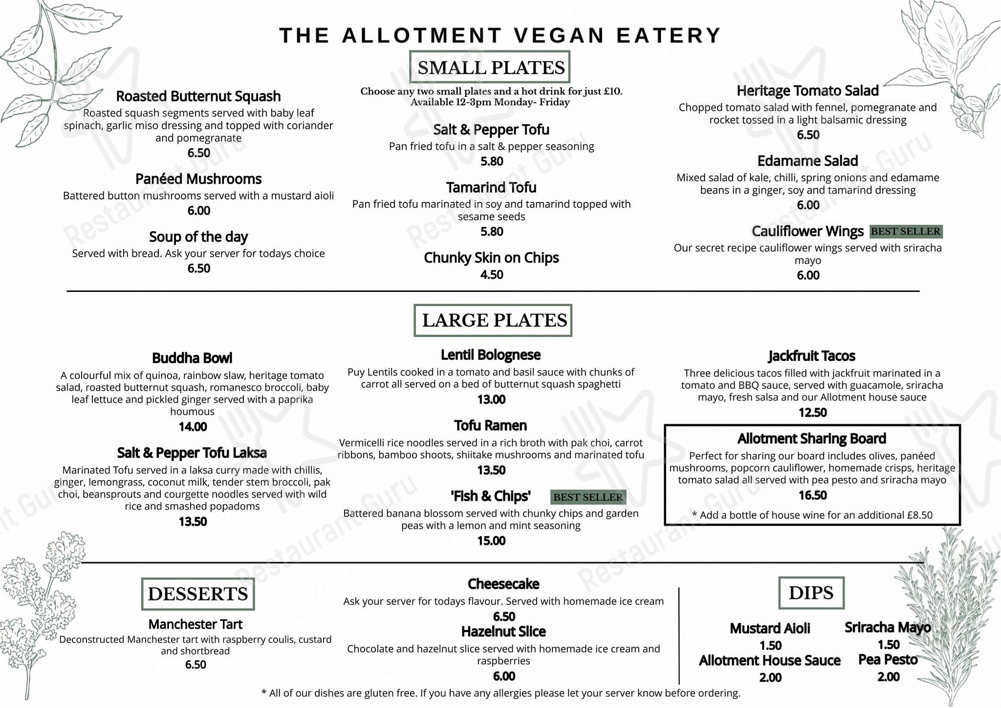 Menu at The Allotment Vegan Eatery restaurant, Manchester, 1-3 ...