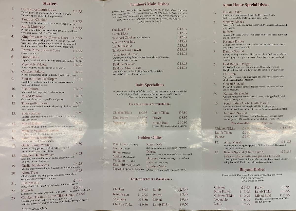 Menu at Alma pub & bar, Laurencekirk