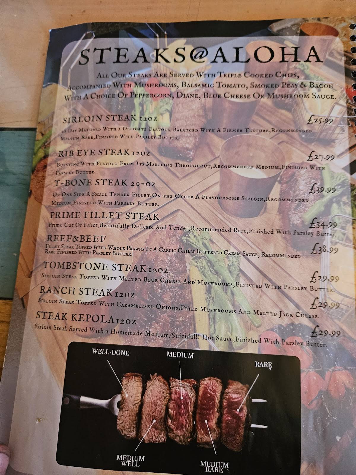 Menu at Aloha Bridlington restaurant, Bridlington