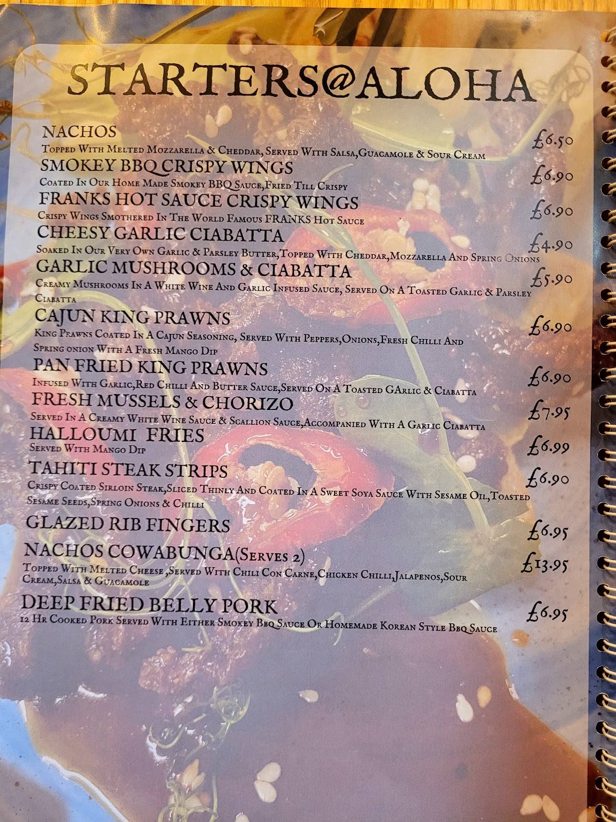 Menu at Aloha Bridlington restaurant, Bridlington