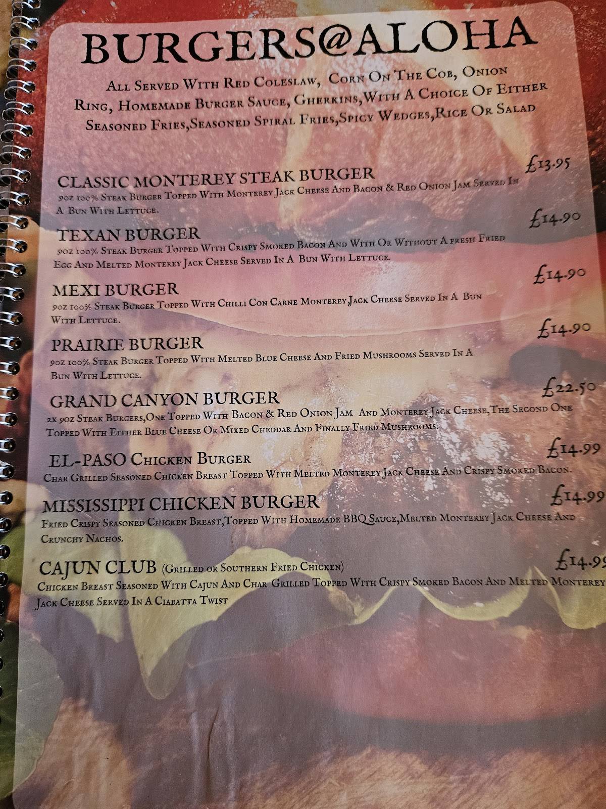 Menu at Aloha Bridlington restaurant, Bridlington