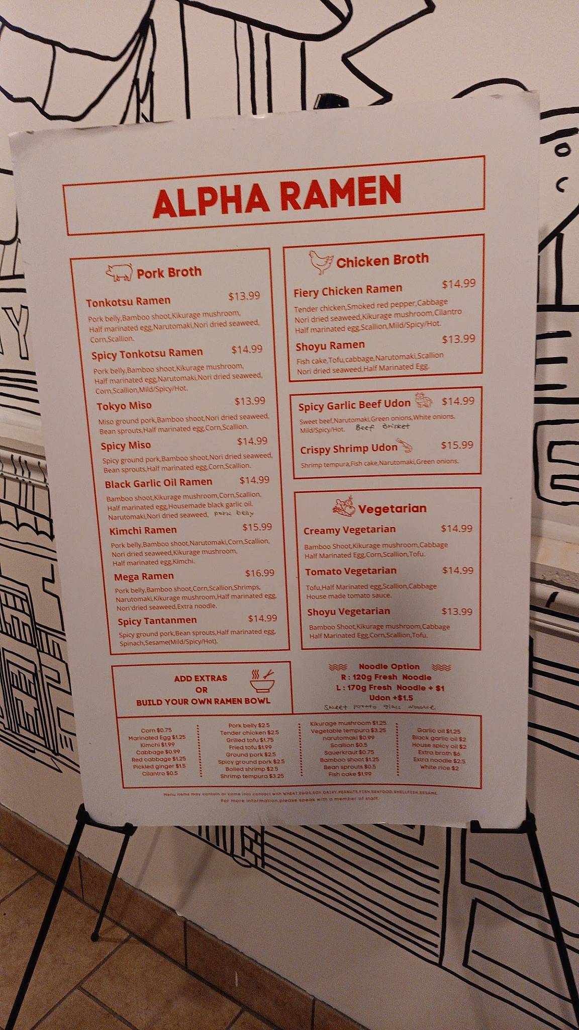 Menu at Alpha Ramen restaurant, Cleveland