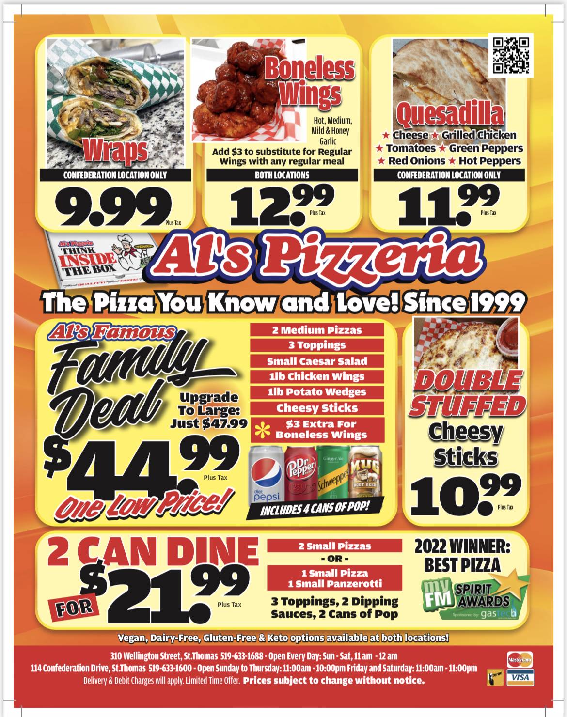 Menu at Al's Pizzeria, Saint Thomas, 310 Wellington St