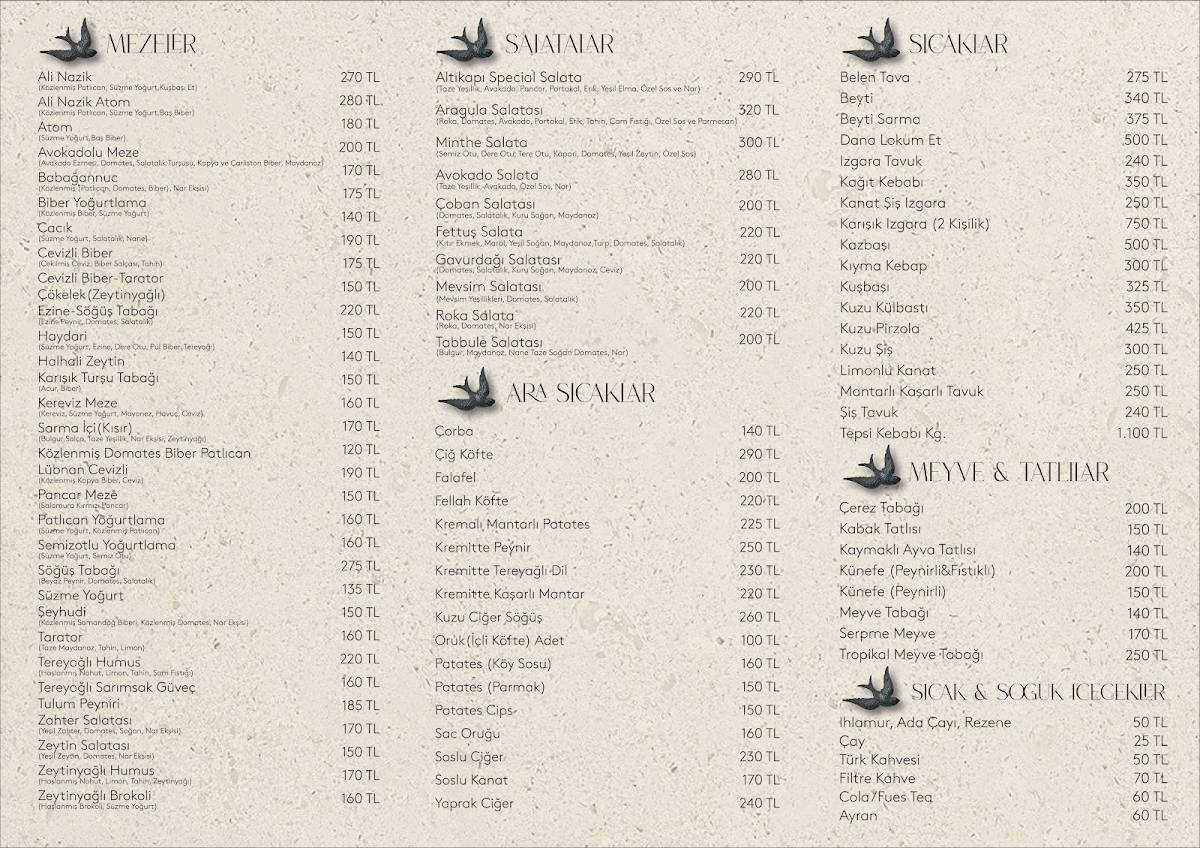 Carta del restaurante Altıkapı Antakya, Antioquia