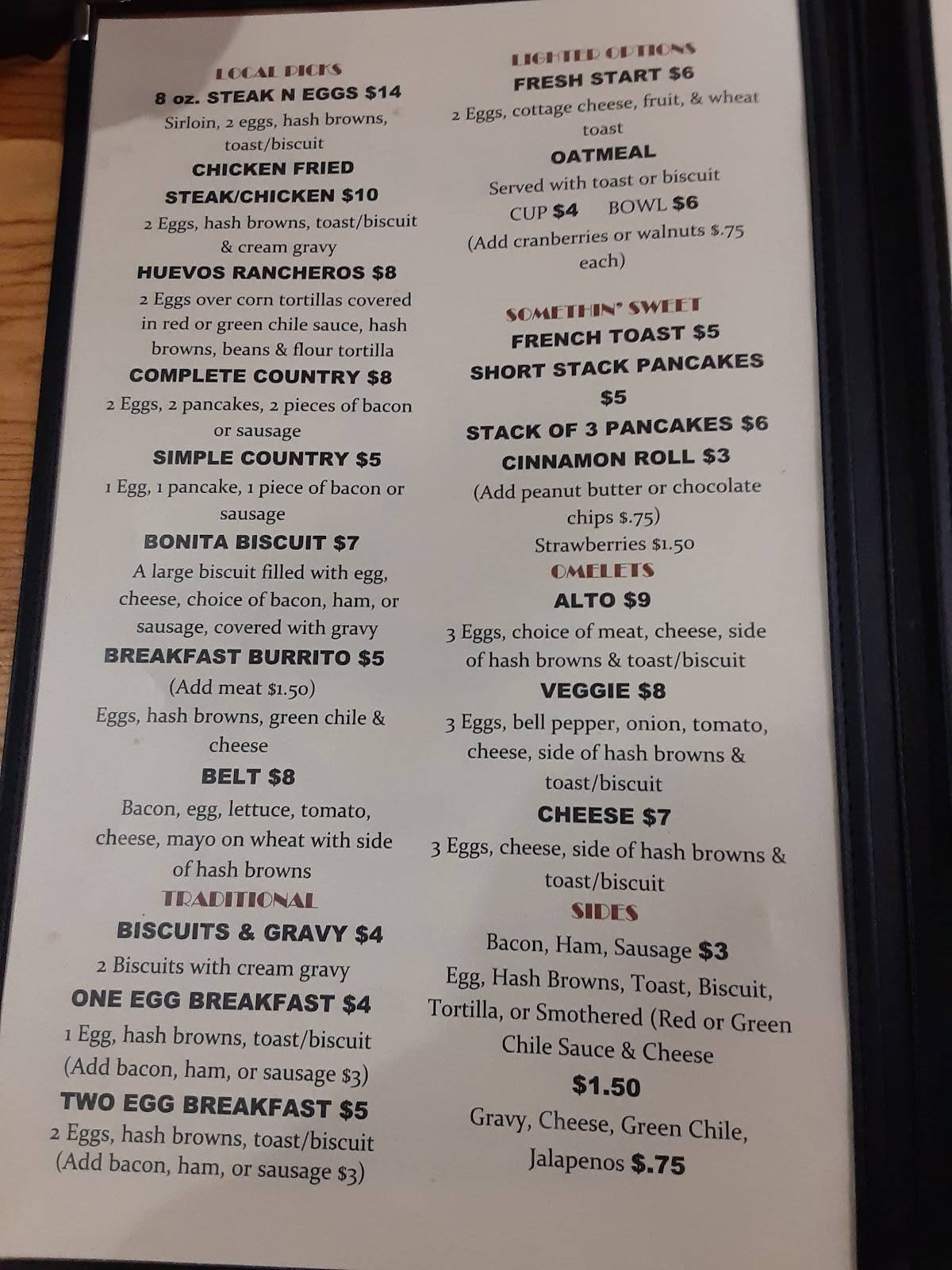 Menu at Alto Cafe, Alto, 810 NM-48