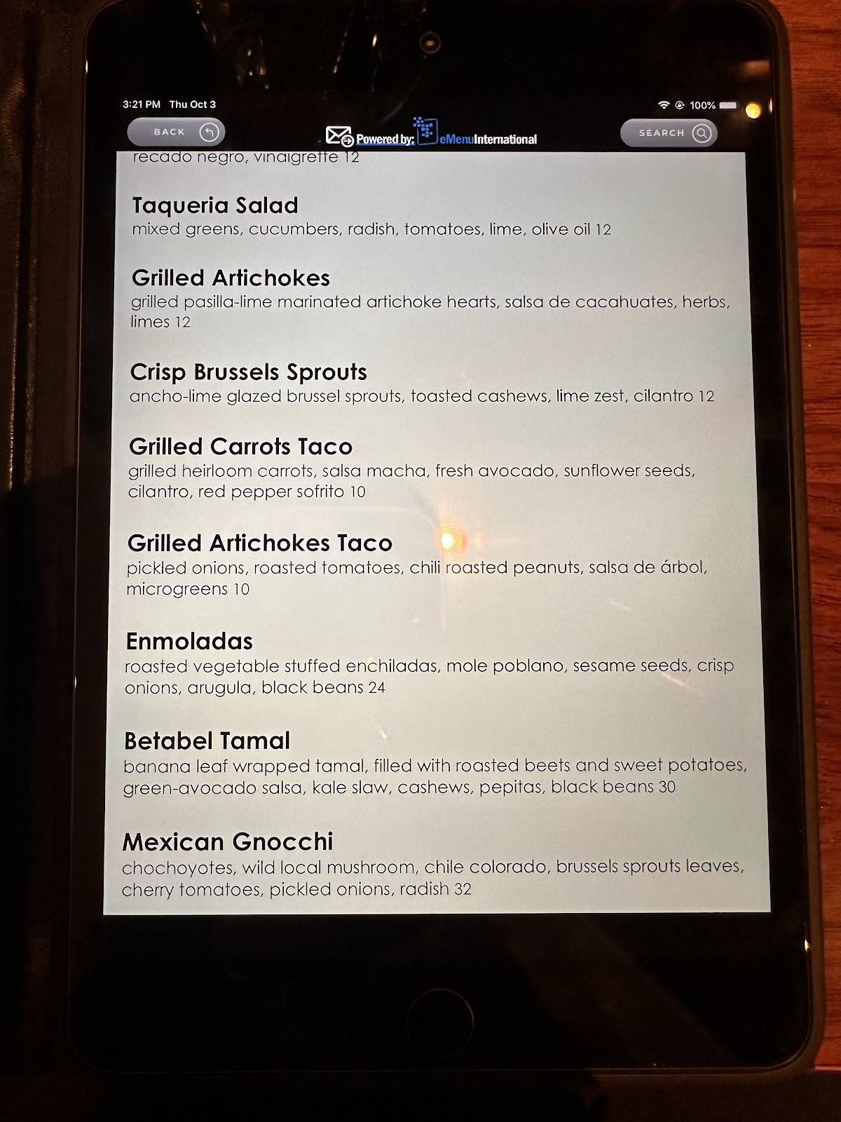 Carta de Ambar Restaurante, El Paso