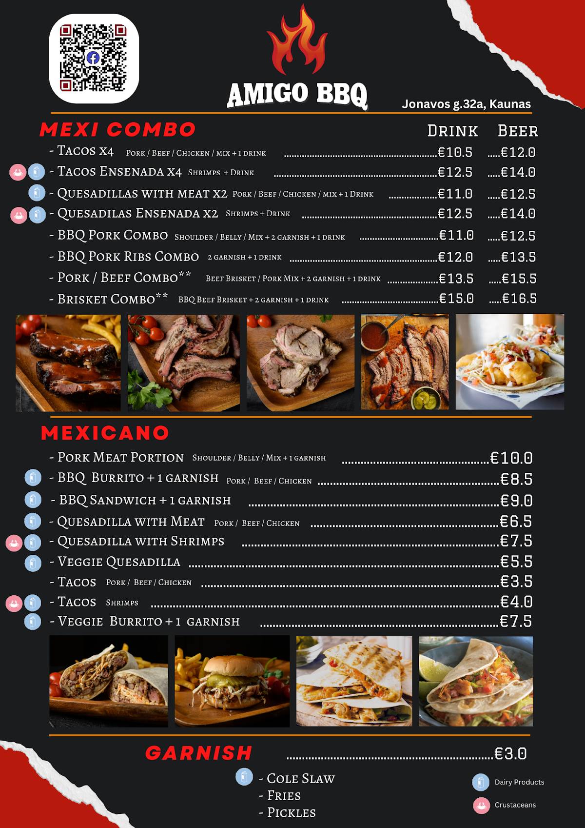 Menu at Amigo BBQ, Kaunas