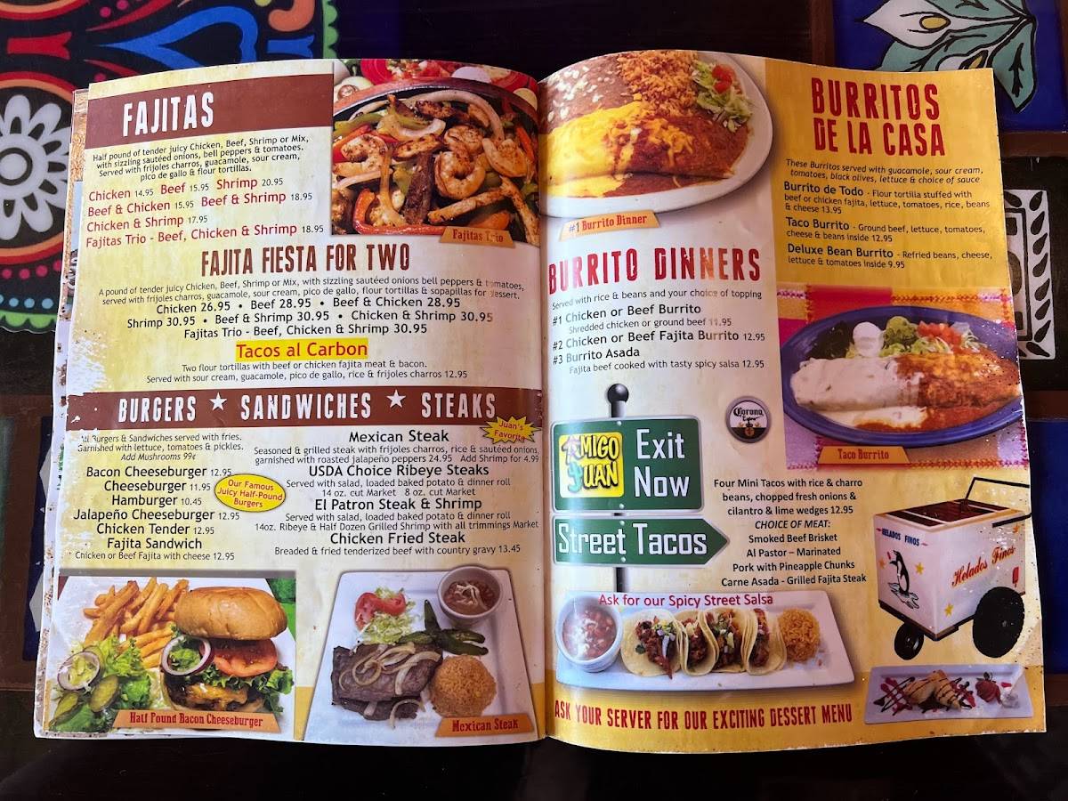 Menu at Amigo Juan Mexican Cafe, Hope