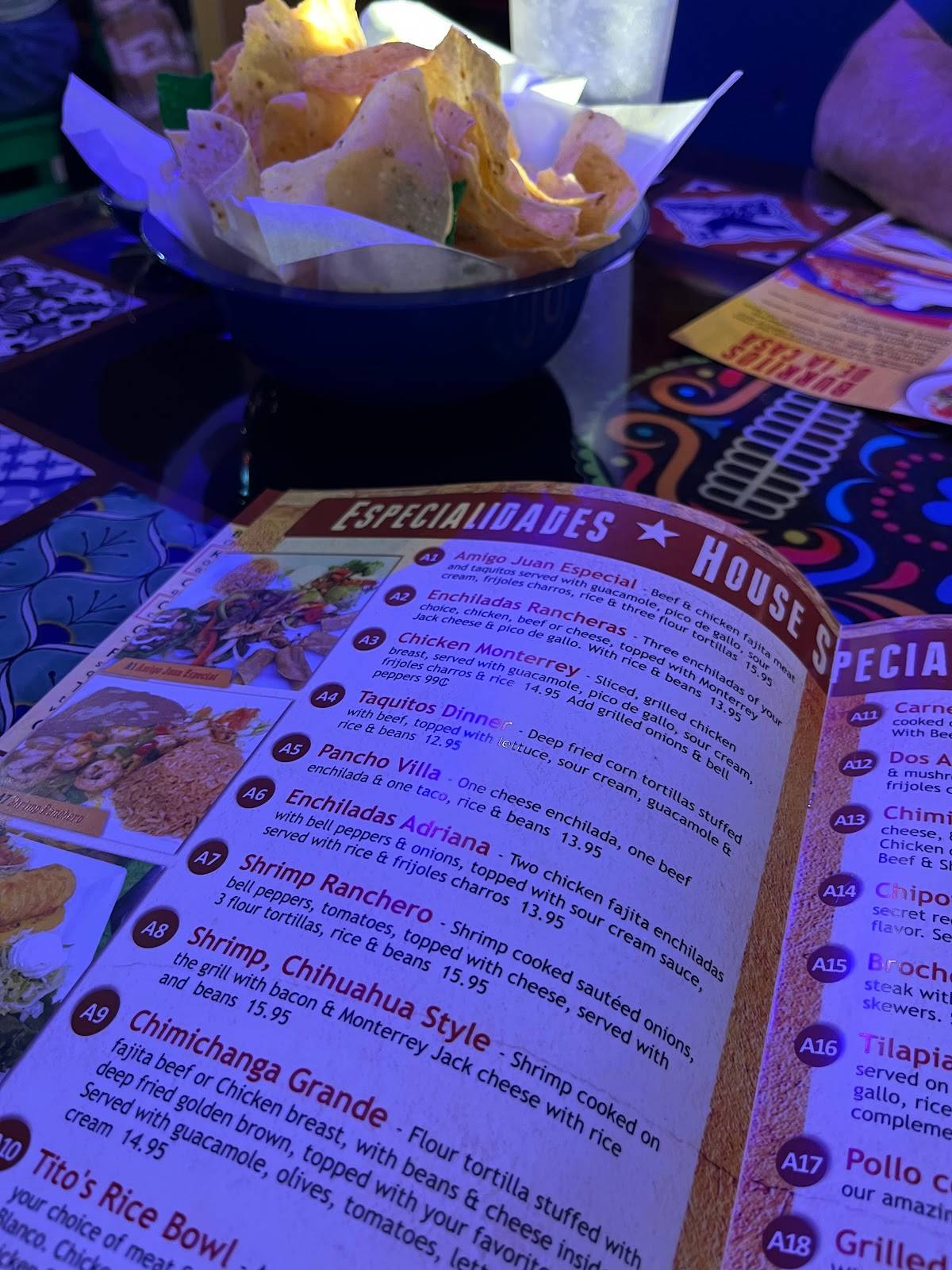 Menu at Amigo Juan Mexican Cafe, Hope