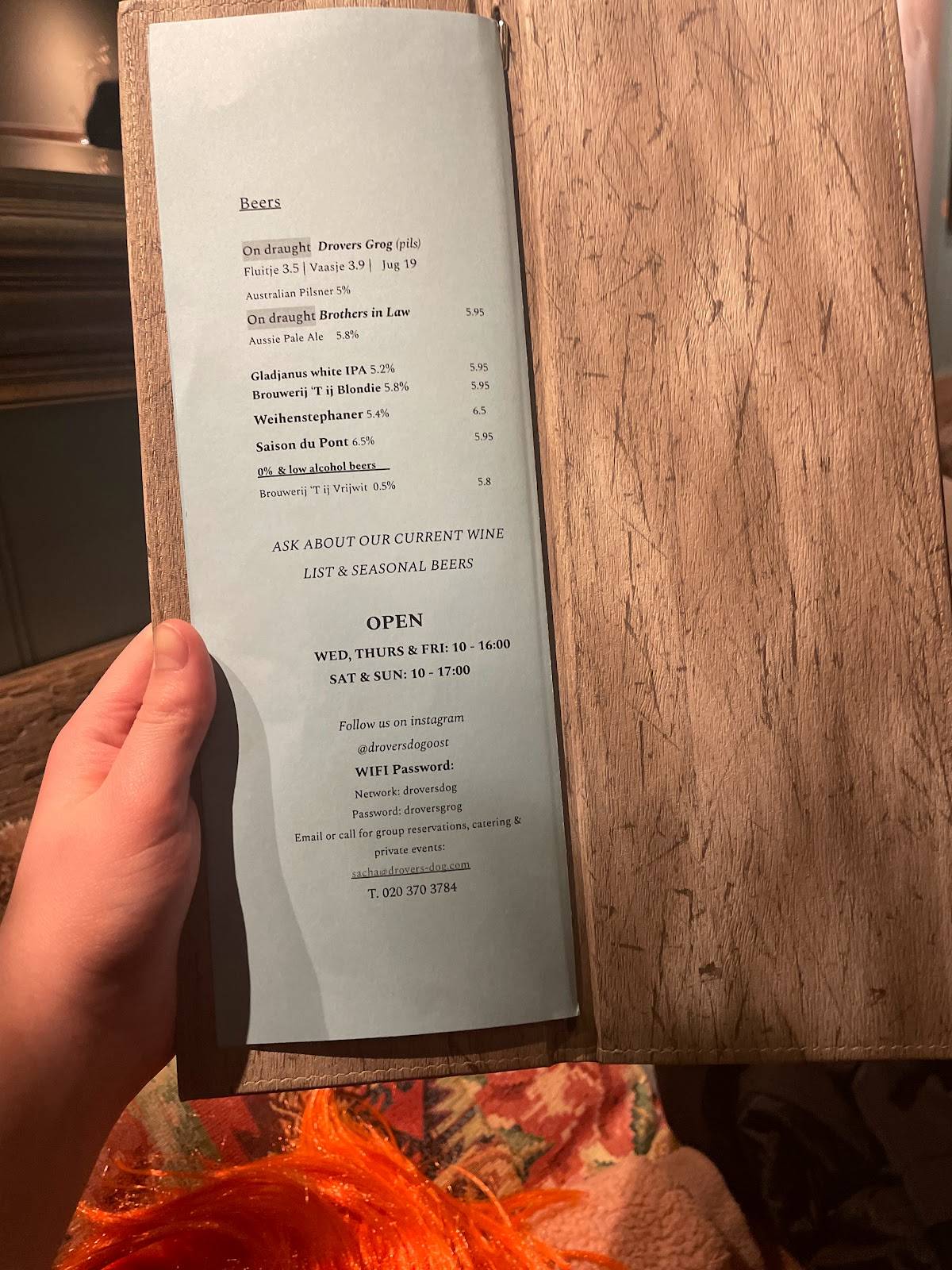 Menu at Drovers Dog Atjehstraat, Amsterdam, 62