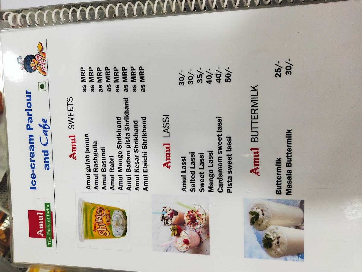 Menu at Amul Ice cream parlour, Cafe and Store, Dewas