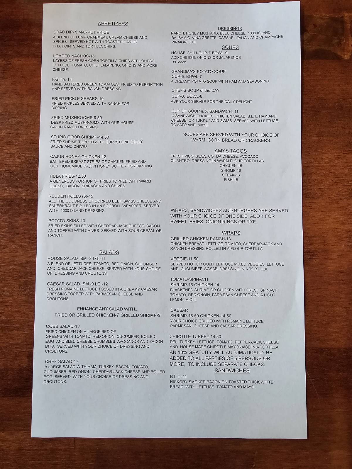 Menu at Amy's Cafe, Falmouth