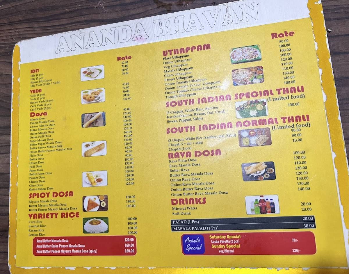 Menu at Ananda Bhavan, Baddi, SCF 4