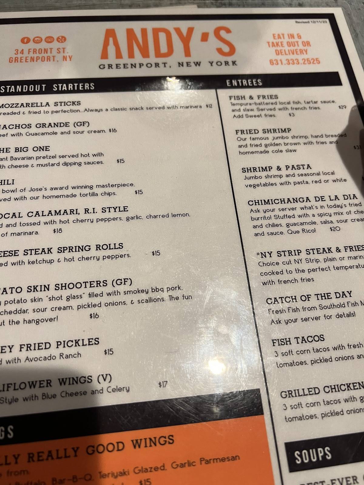 Menu at Andy’s Restaurant Greenport New York, Greenport, 34 Front St