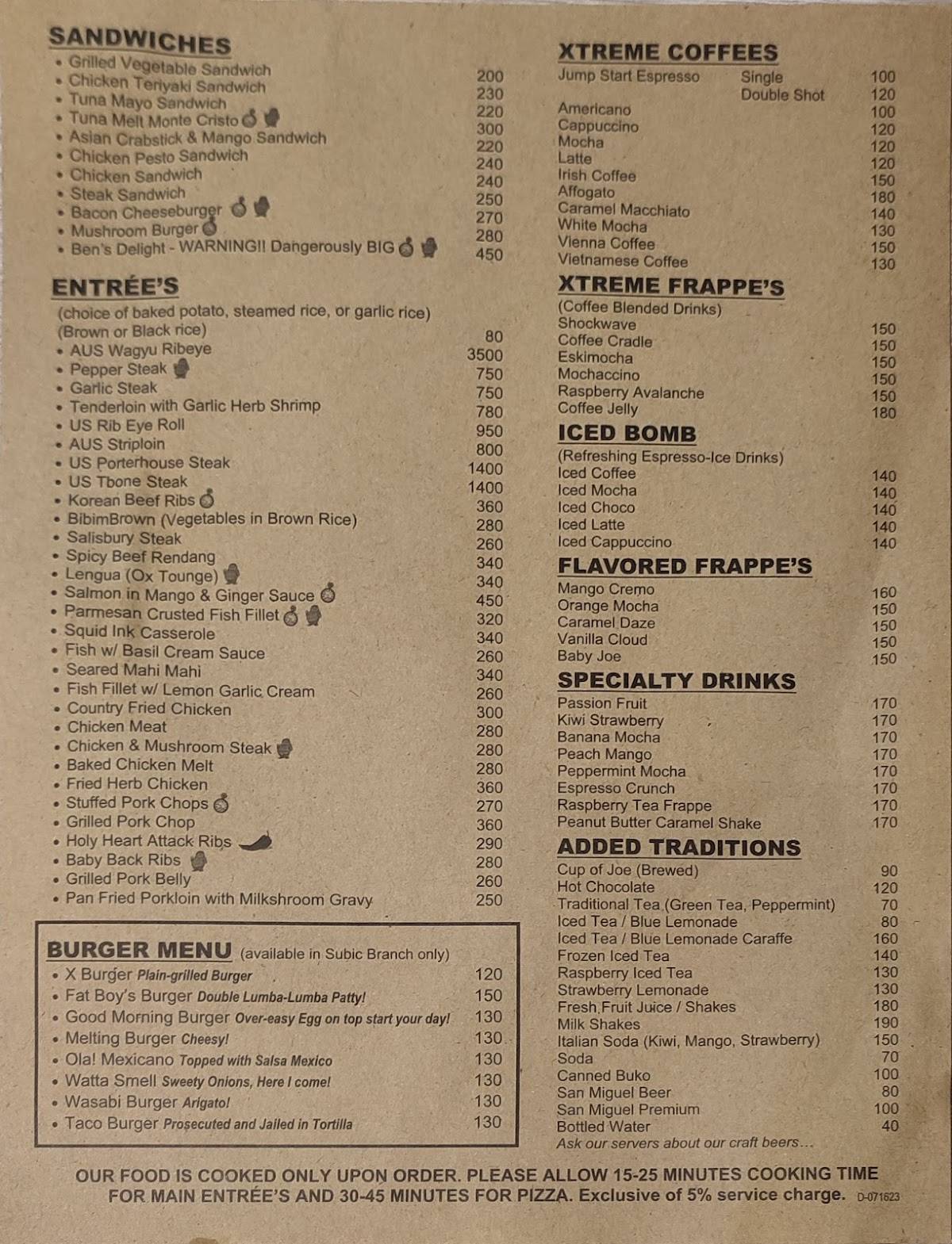 Menu at Xtremely Xpresso Cafe - SM Clark, Mabalacat, SM Clark