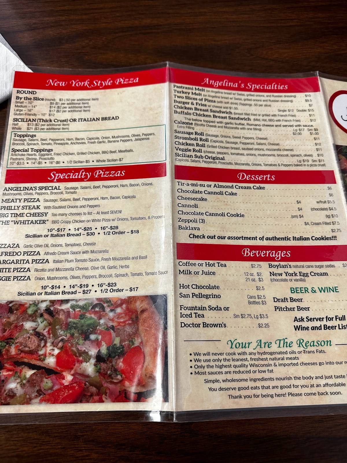 Menu at Angelina's Pizzeria, DeLand