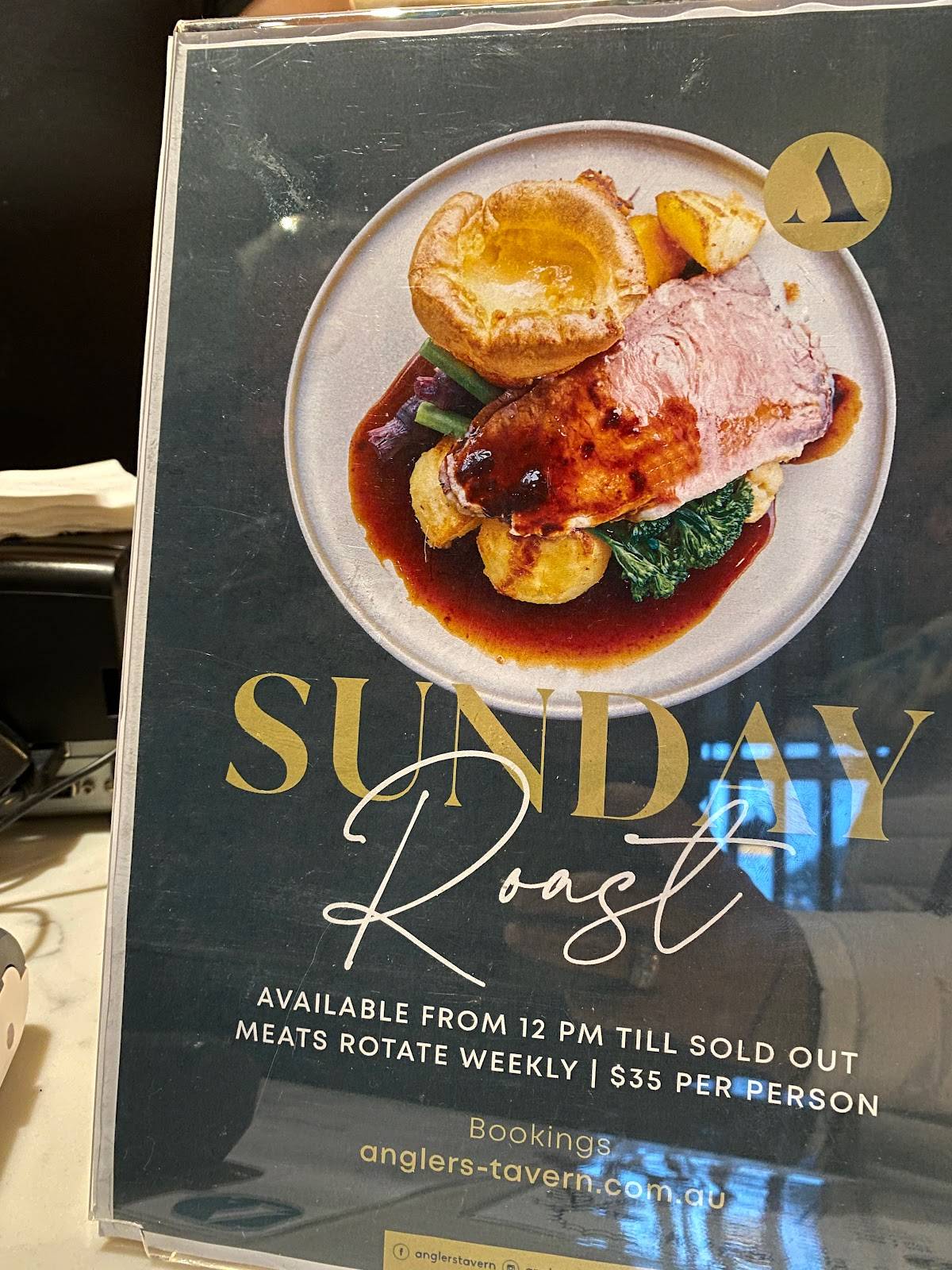 Menu at Anglers Tavern restaurant, Maribyrnong