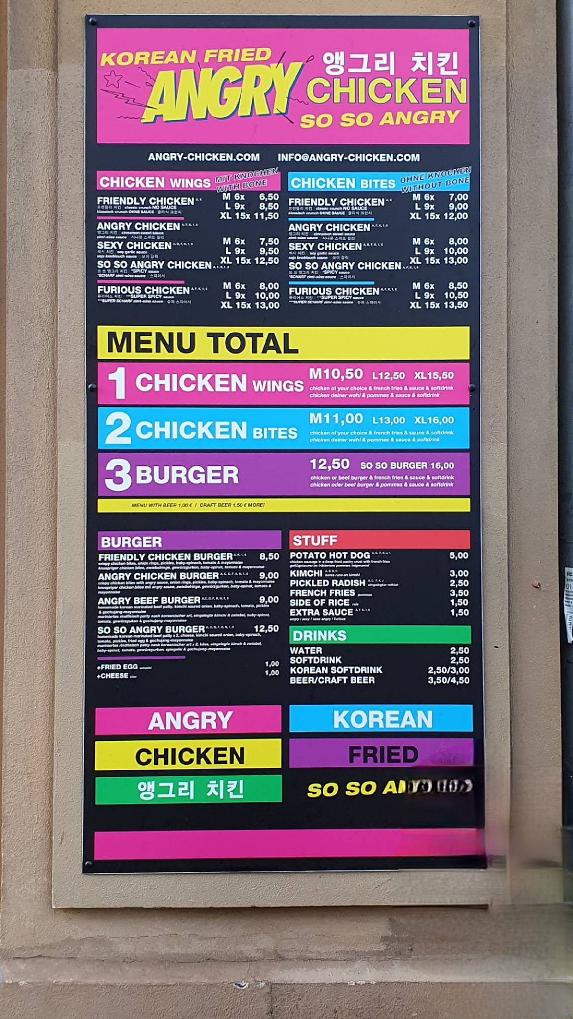 Speisekarte von Angry Chicken restaurant, Berlin, Alexanderplatz