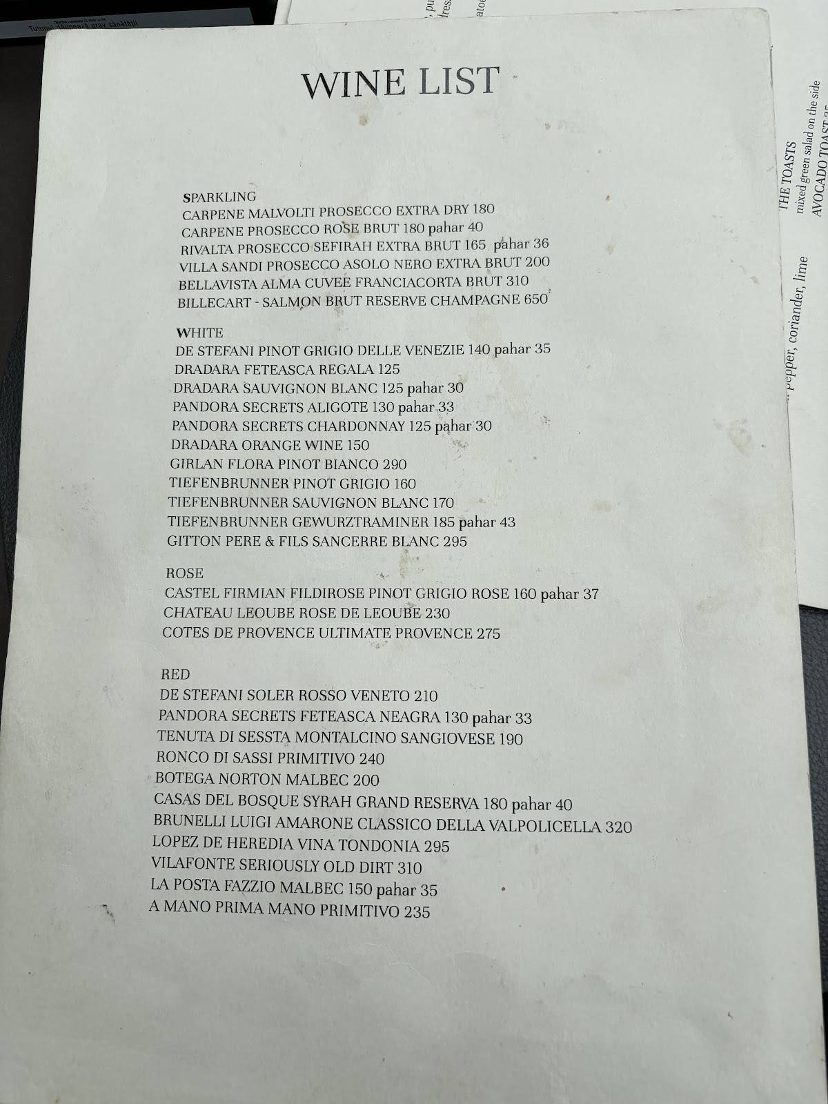 Menu at Animaletto House, Bucharest
