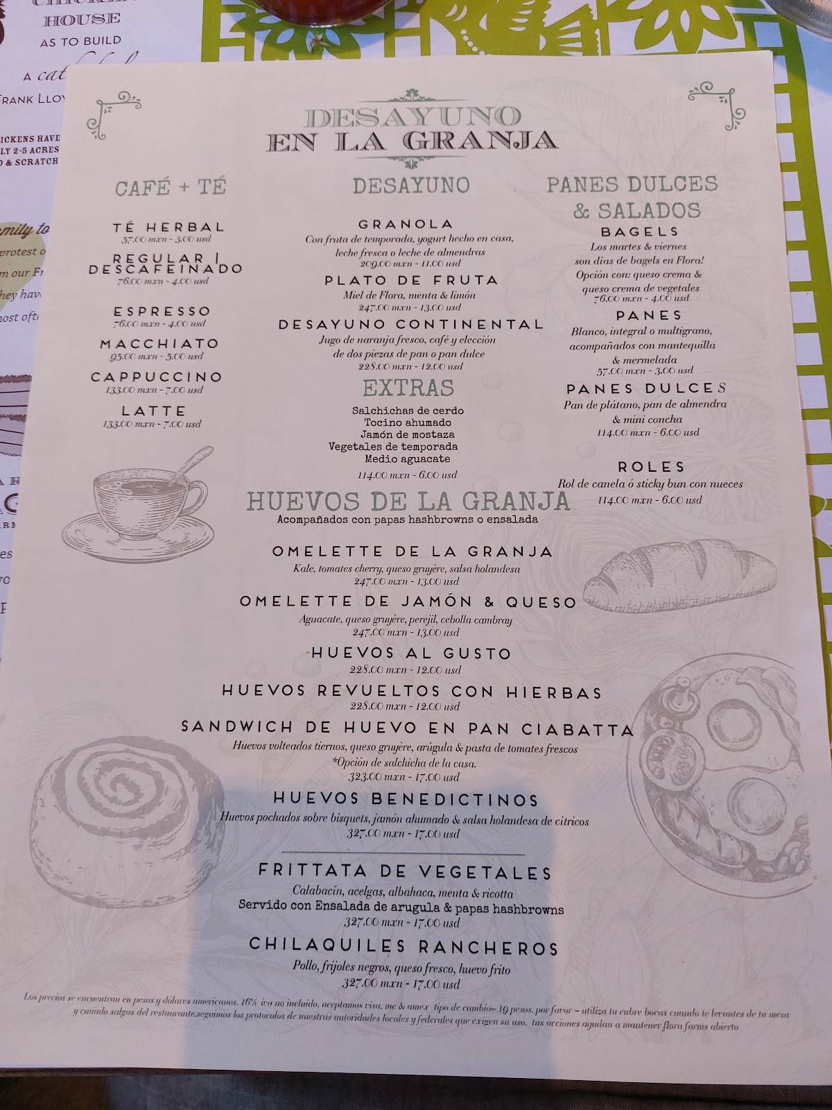 Menu at Flora Farms pub & bar, San José del Cabo, Carretera ...