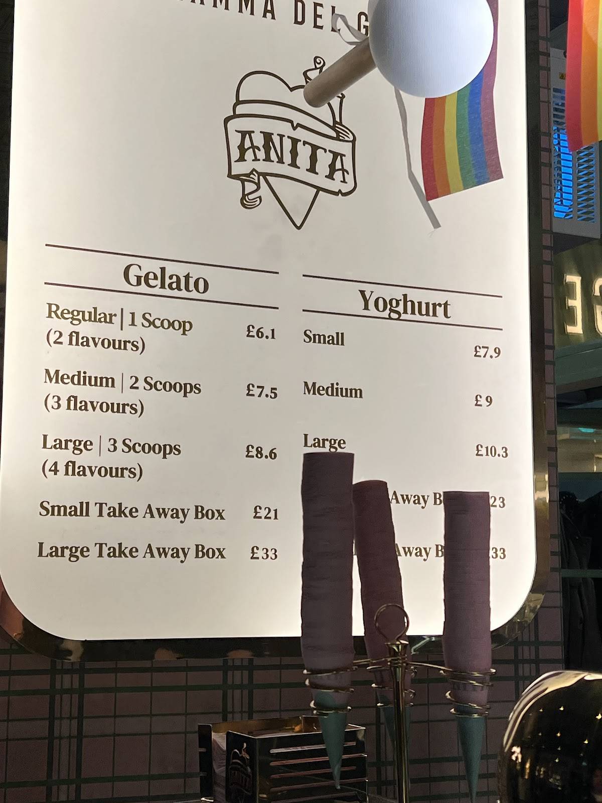 Menu at Anita Gelato London, London