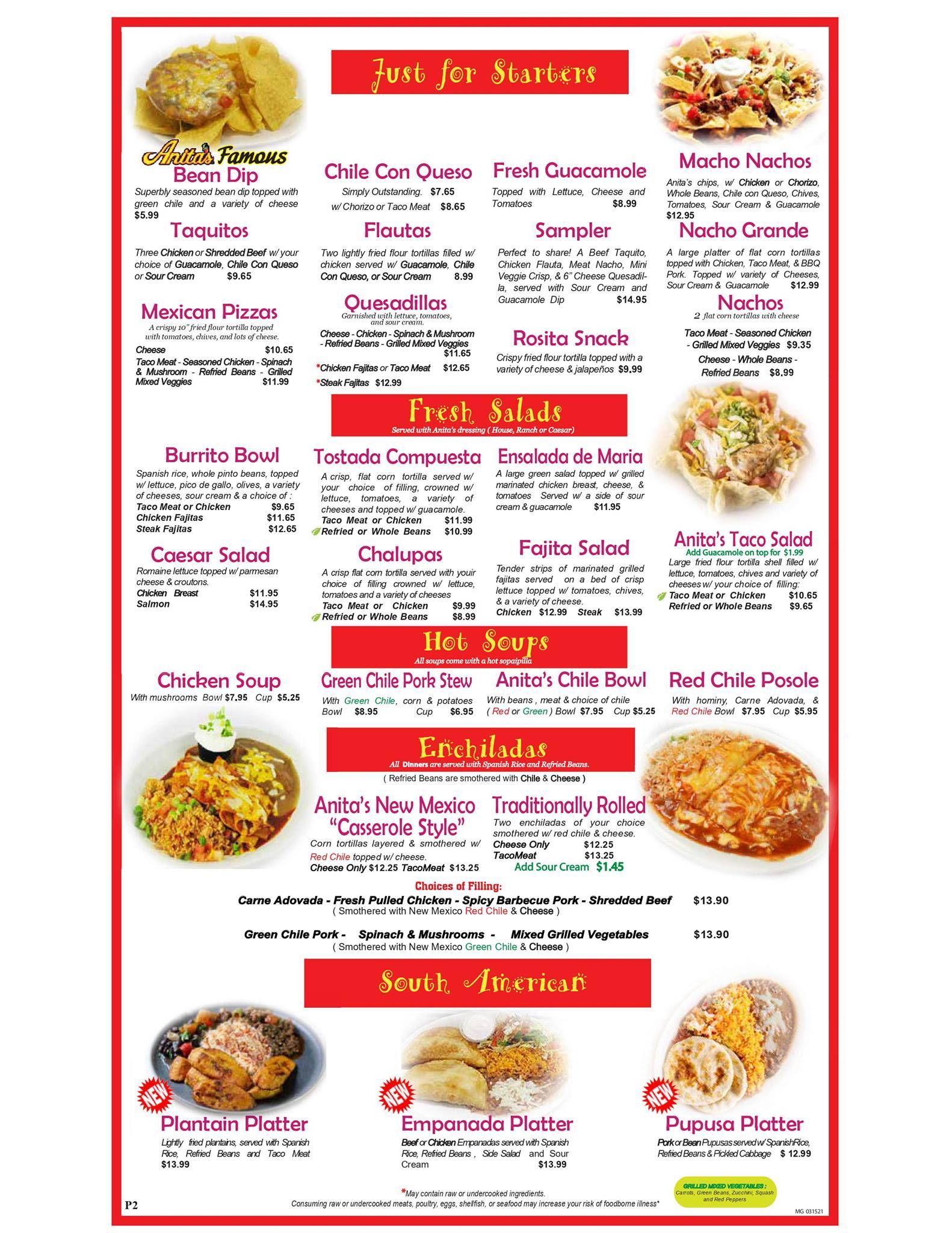 Menu at Anita's New Mexico Style Mexican Food restaurant, Fairfax