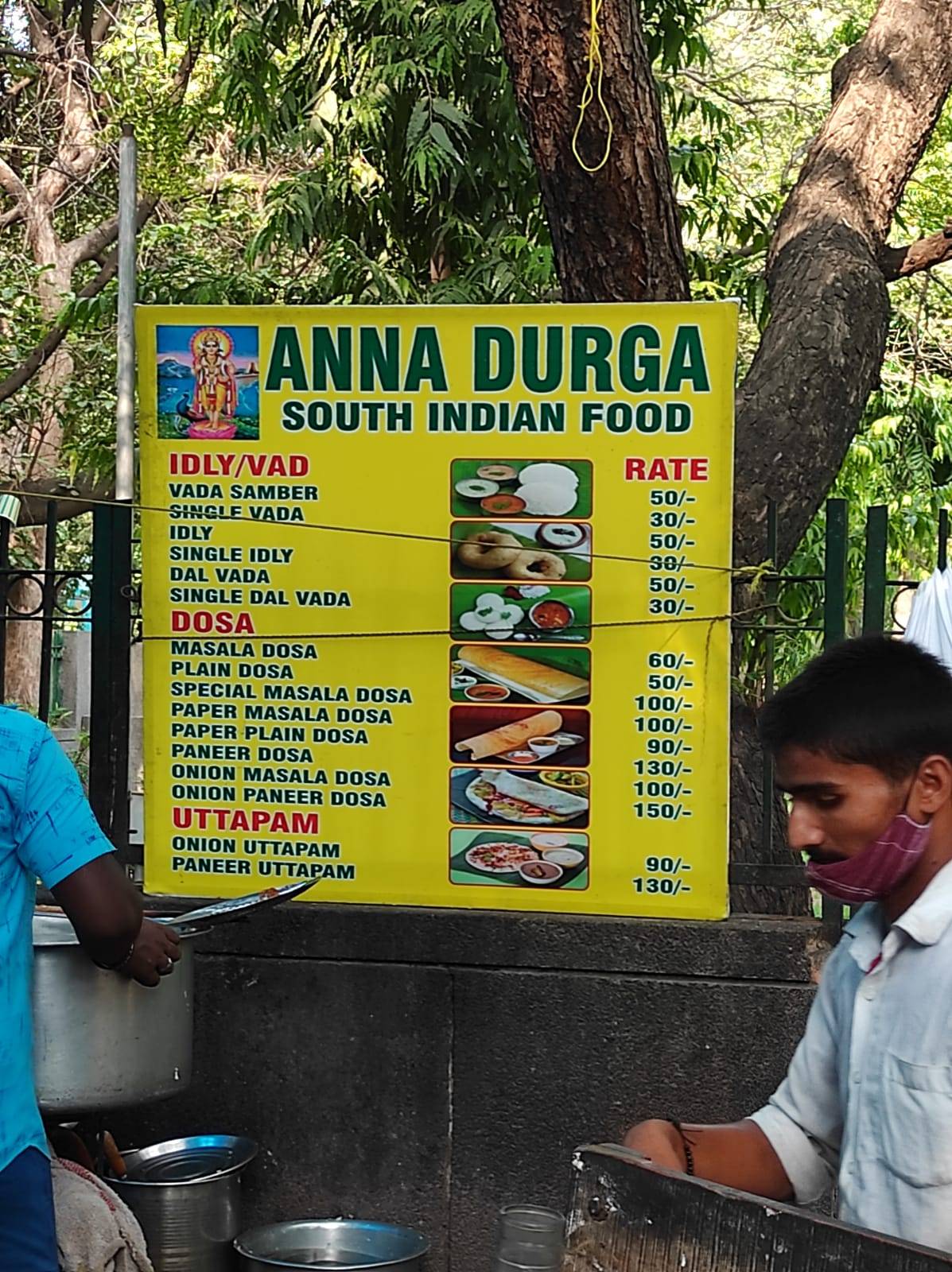 Menu at Anna Durga Dosa Stall, New Delhi
