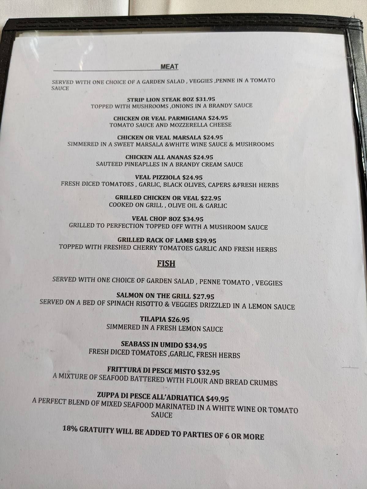 Menu at Anna Maria Trattoria restaurant, Vaughan