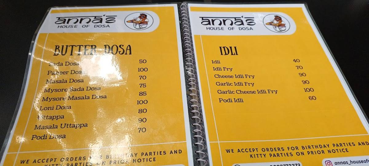 Menu at Anna's House of Dosa - Best Dosa in Nashik, Nashik
