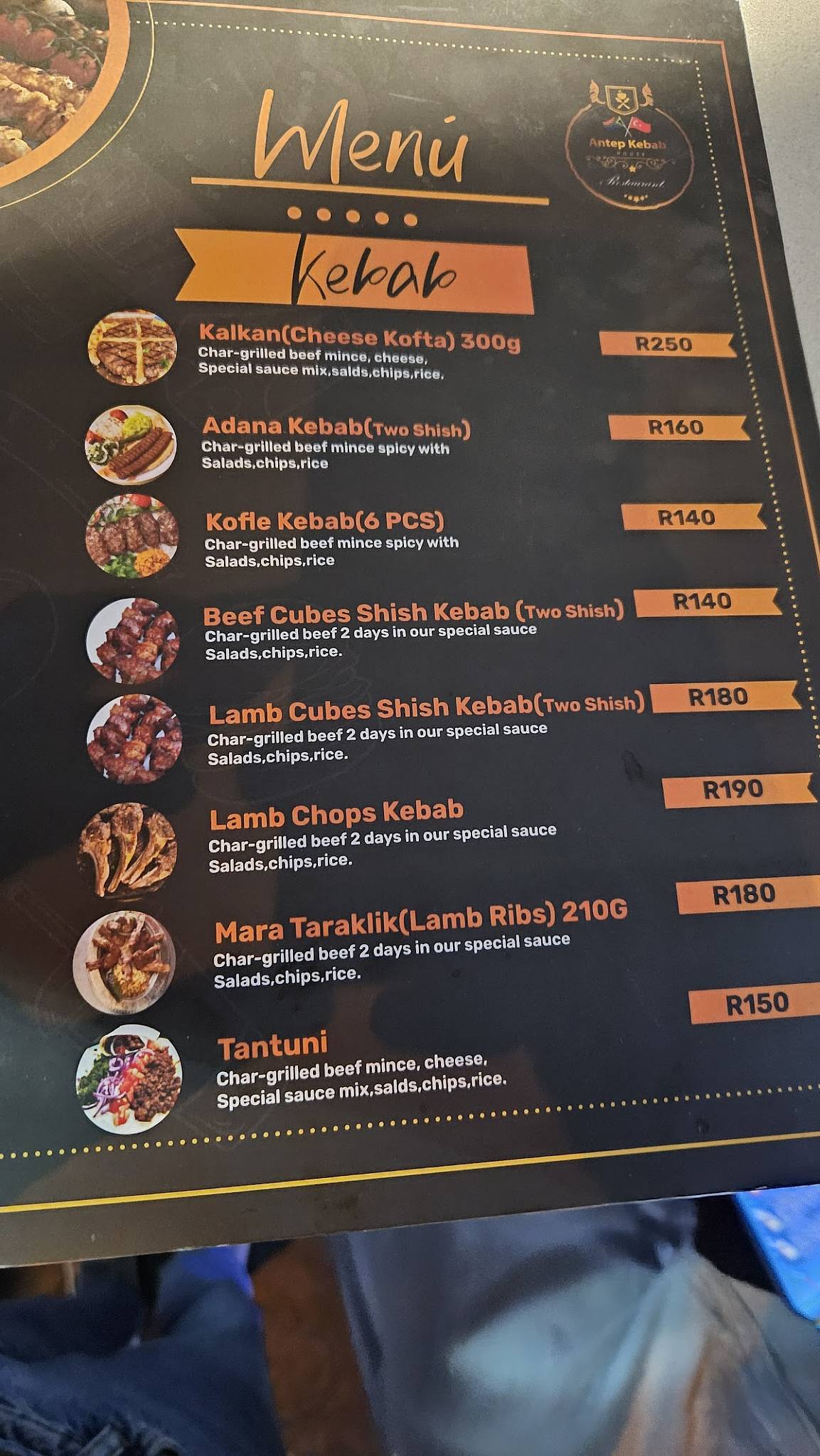 Menu at Antep Kebab House restaurant, Randburg