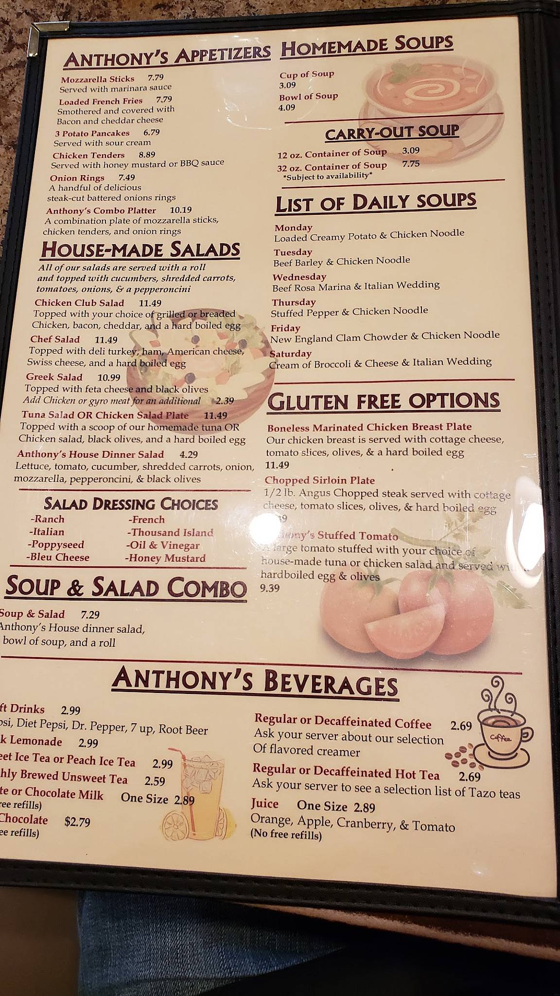 Menu at Anthony's Family Restaurant, Eastlake