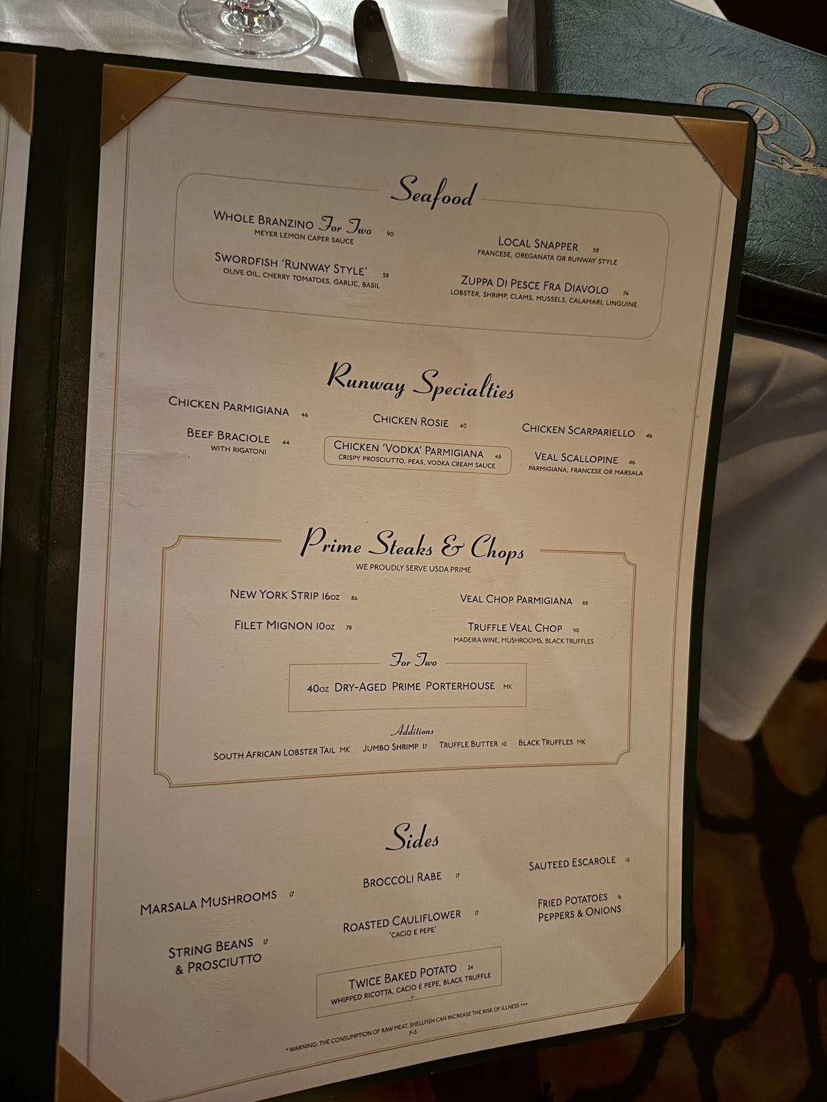 Menu at Anthony's Runway 84 steakhouse, Fort Lauderdale