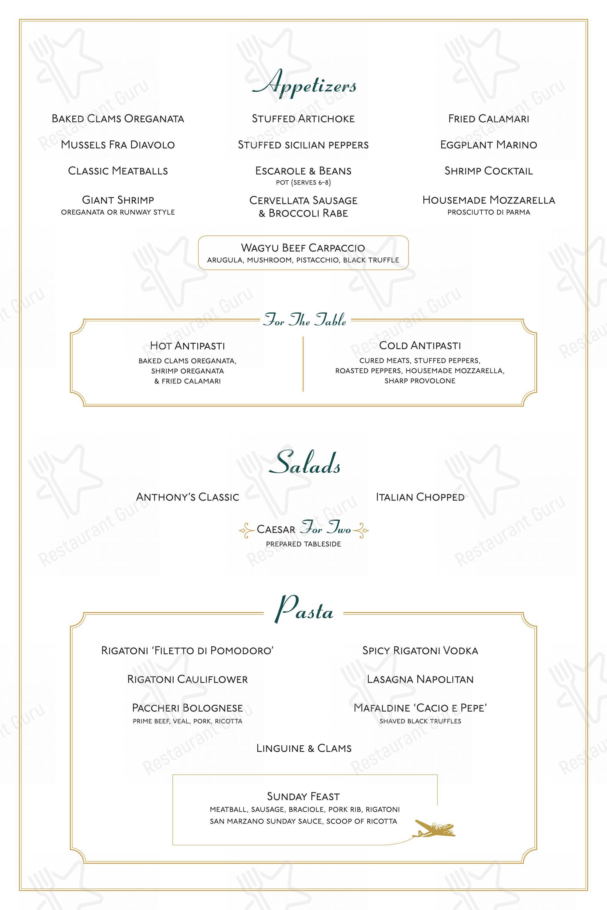 Menu at Anthony's Runway 84 steakhouse, Fort Lauderdale